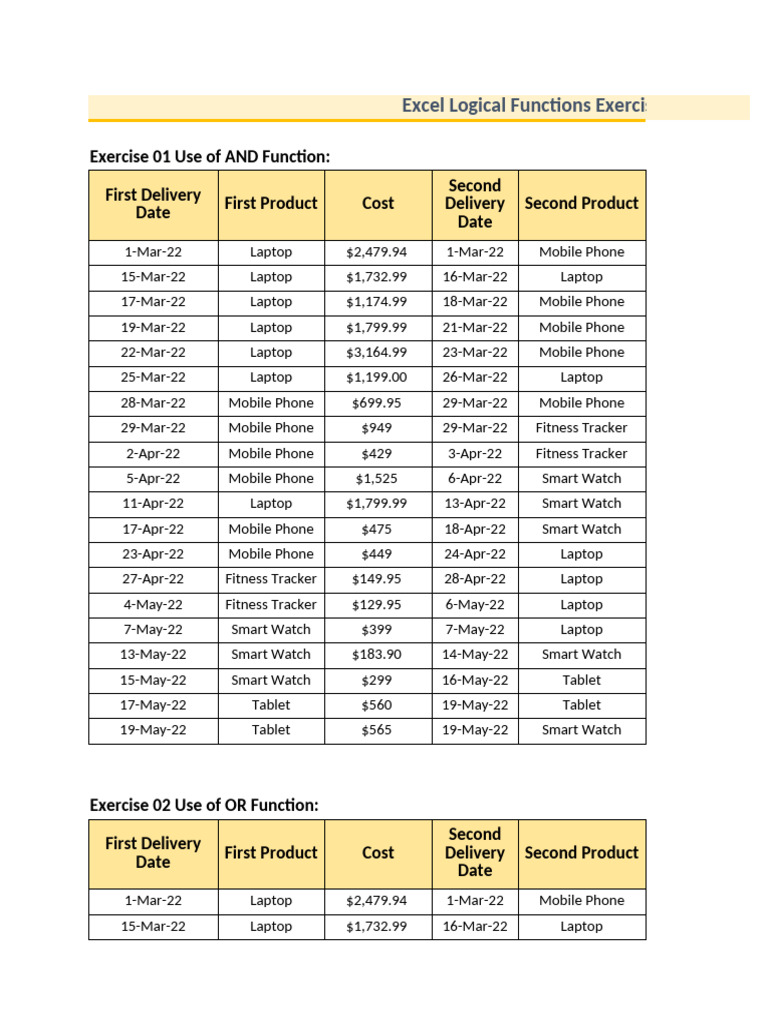 Exercises For Logical Functions | PDF | Smartwatch | Laptop