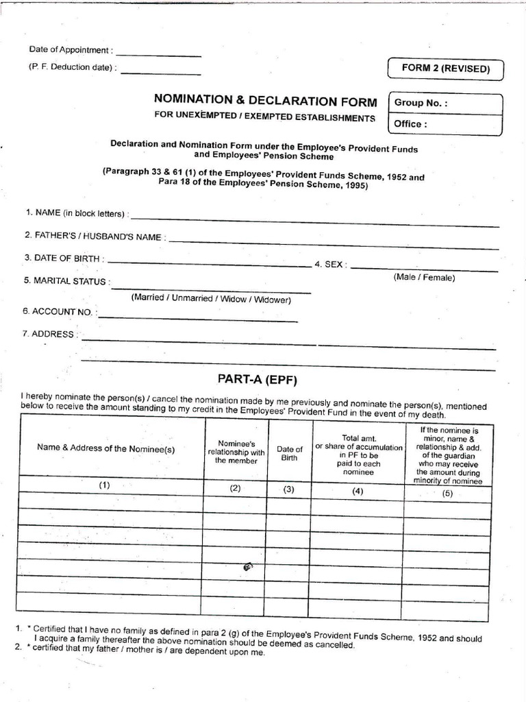 PF Nominee Form | PDF