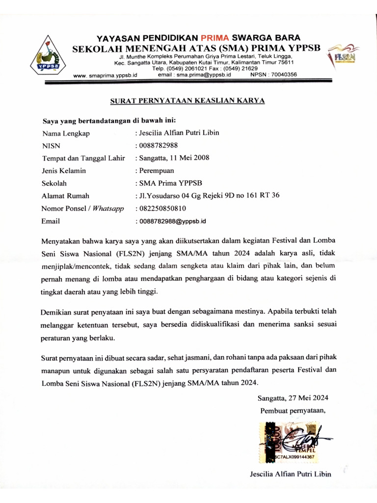 Contoh SK Peserta Lomba FLS2N | PDF