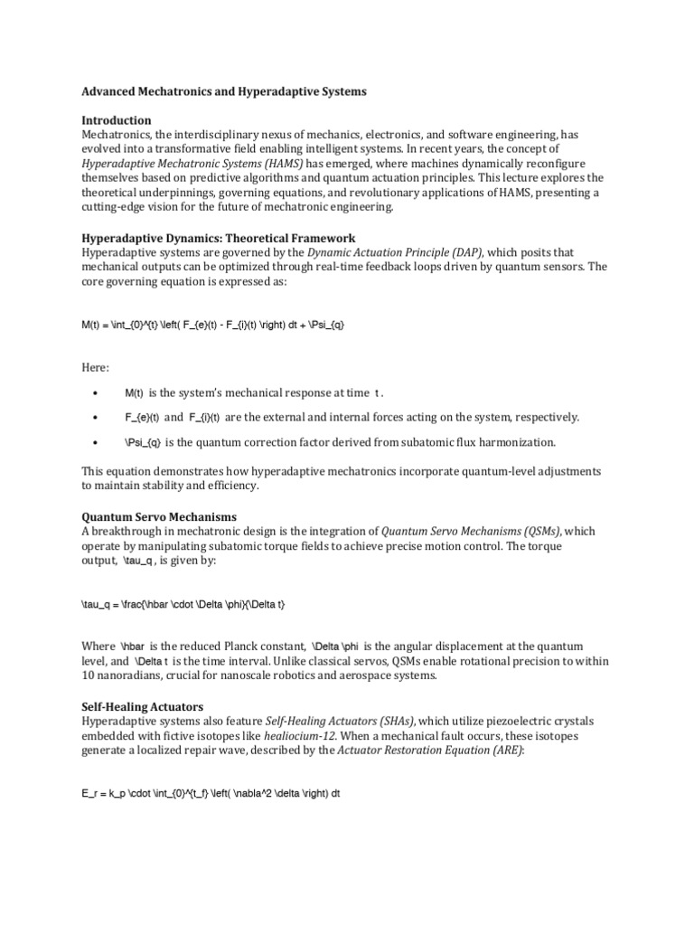 Advanced Mechatronics and Hyperadaptive Systems | PDF | Mechatronics ...