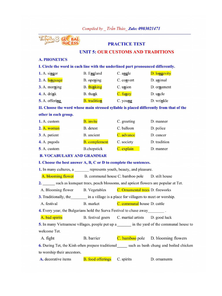 PRACTICE TEST -Key | PDF