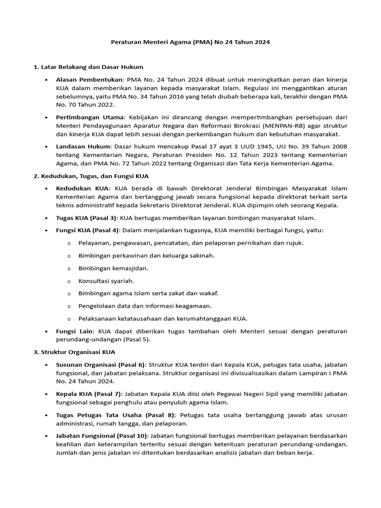 Struktur dan Tugas KUA PMA 24/2024 | PDF