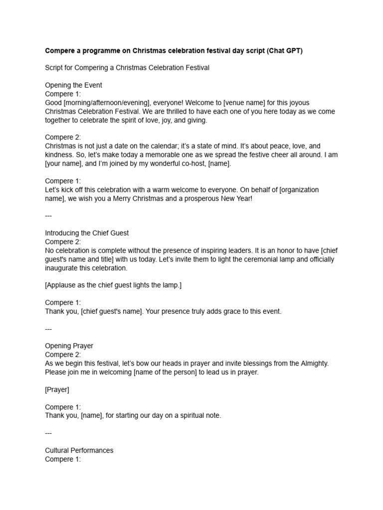 Compere A Programme On Christmas Celebration Festival Day Script (Chat GPT) | PDF | Santa Claus ...