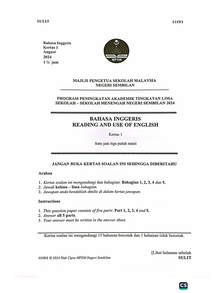 N9 Trial 2024 P1 - Reading | PDF