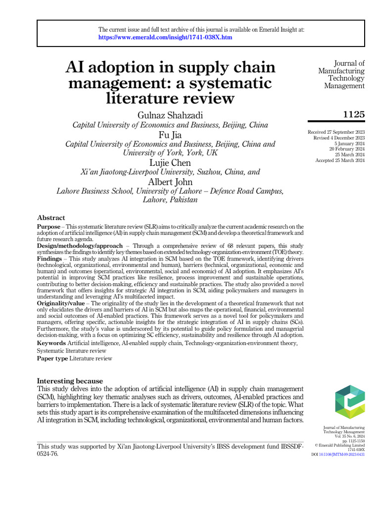 AI Adoption in Supply Chain Management A Systematicliterature Review ...