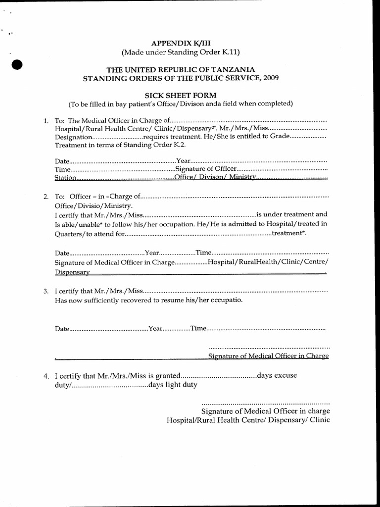 Sick Sheet Form | PDF