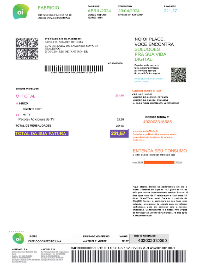 Conta de Internet Oi | PDF