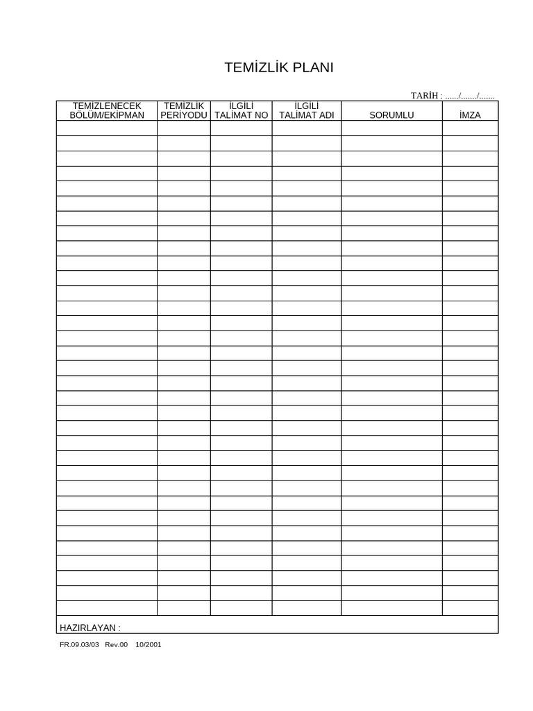 Form 03 Temizlik Plani | PDF