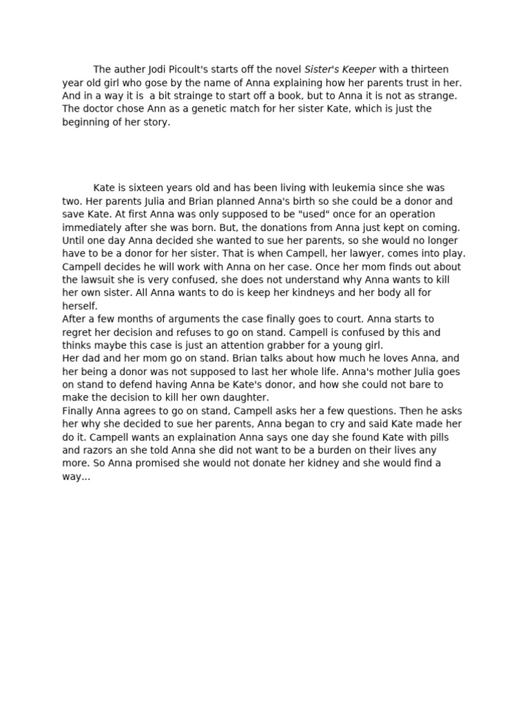 My Sisters Keeper PR | PDF