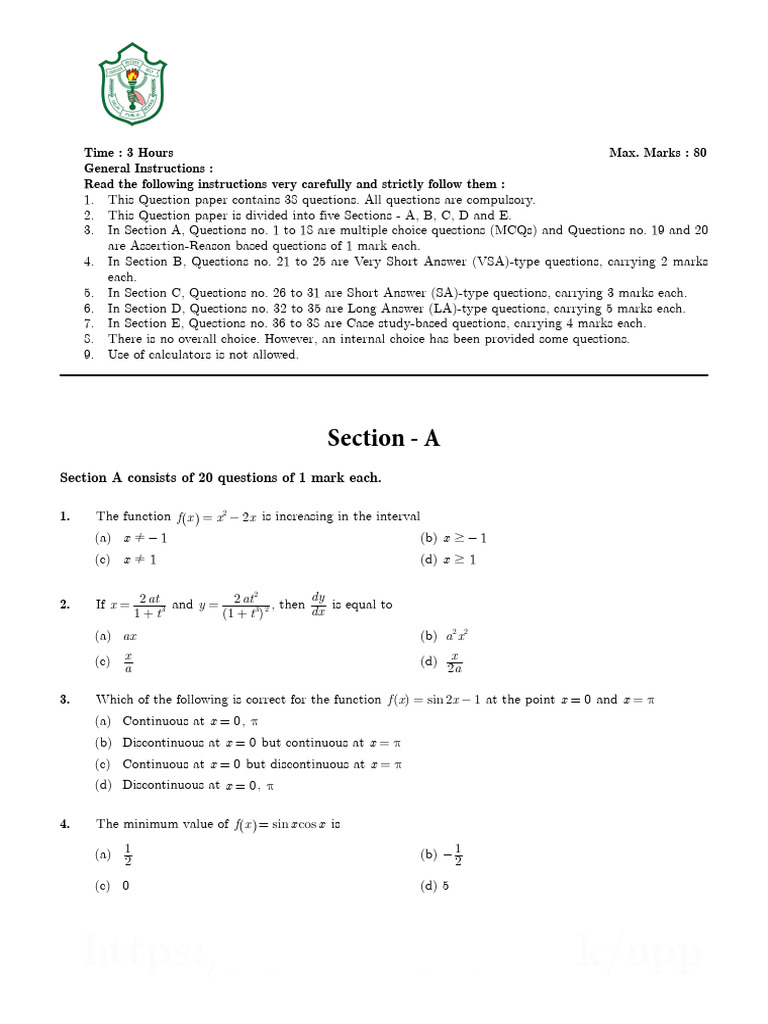 CBSE Class 12 Maths Sample Paper 2024-25 | PDF | Euclidean Vector ...