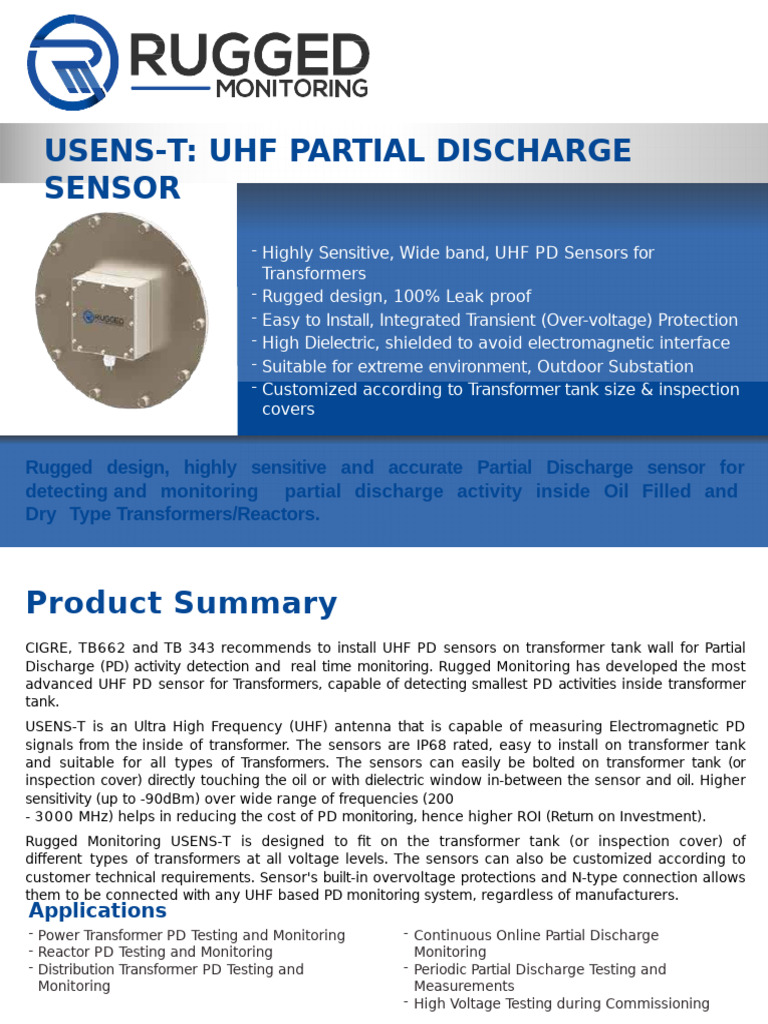 UHF PD Sensor for Transformers USENST - Rugged Monitoring | PDF ...
