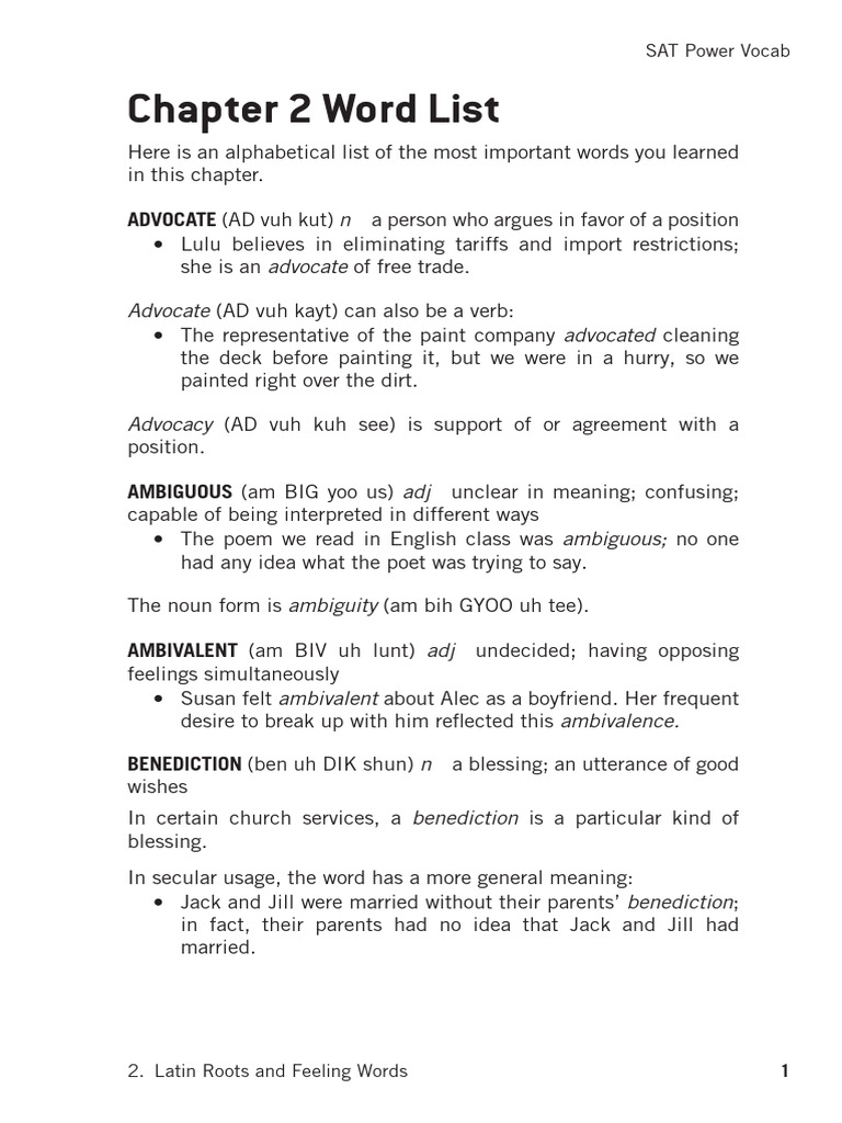 SAT Power Vocab Chapter 2 Word List | PDF