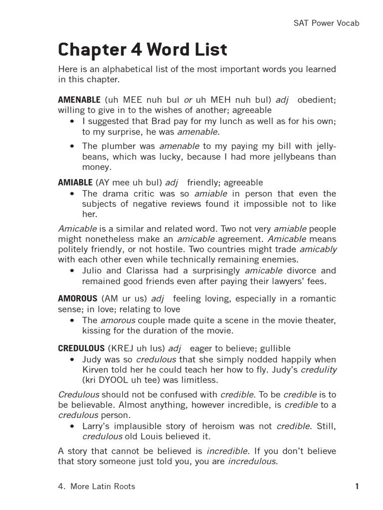 SAT Power Vocab Chapter 4 Word List | PDF