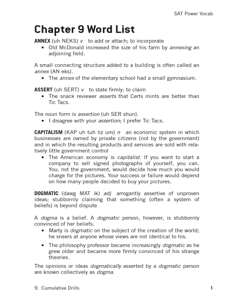 SAT Power Vocab Chapter 9 Word List | PDF | Sect