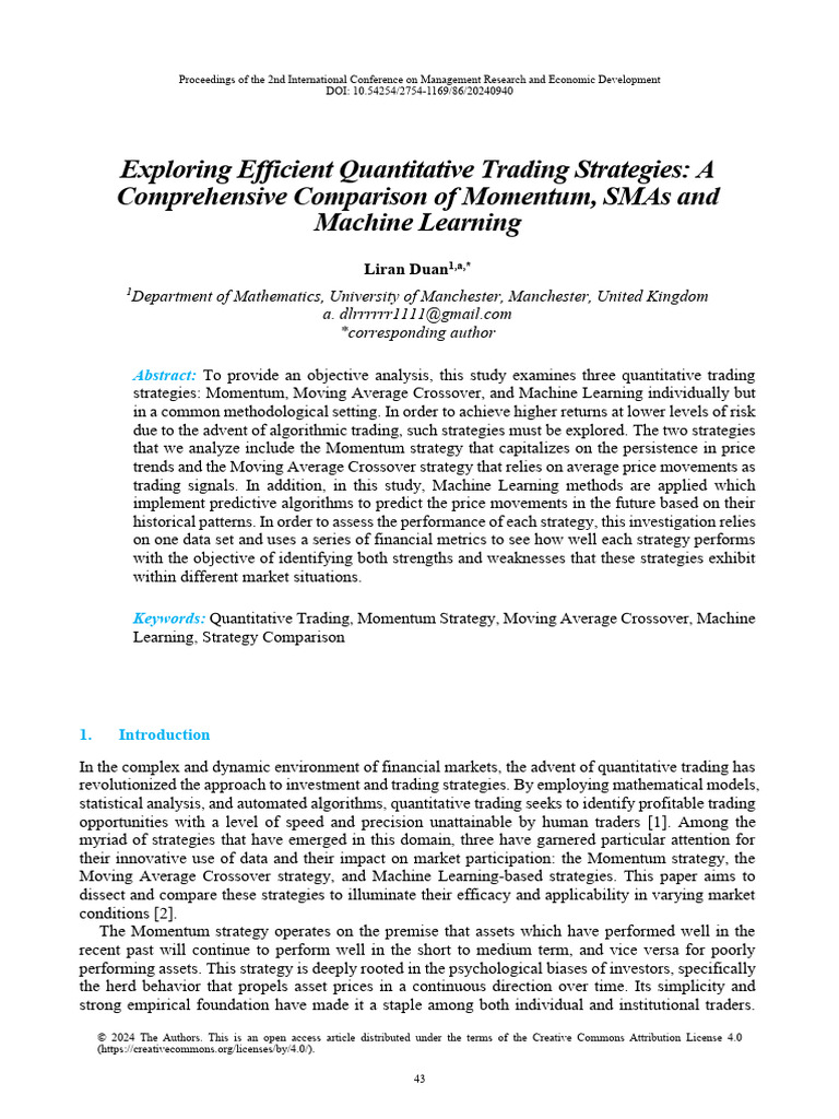 Exploring Efficient Quantitative Trading Strategie | PDF | Machine Learning | Mathematical Finance