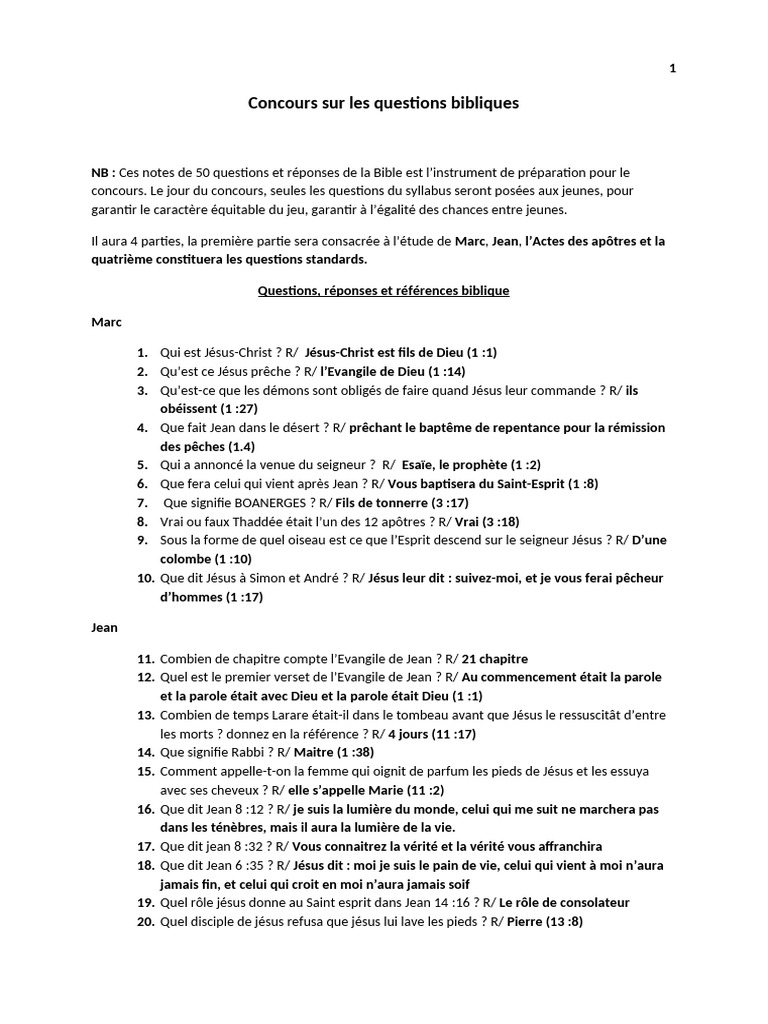 Concours de Questions Bibliques | PDF | Évangile selon Jean | Jean (apôtre)