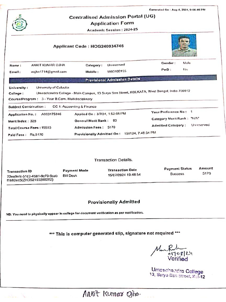 Admission Receipt | PDF