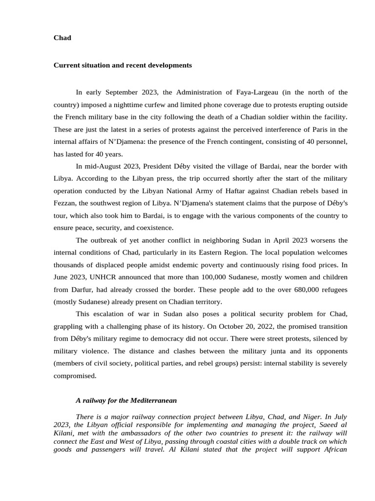 Chad | PDF | Chad | International Relations