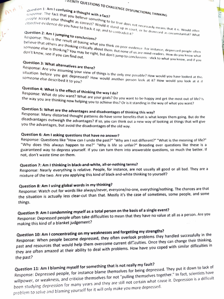 Questions To Challenge Thinking Distortions | PDF | Thought