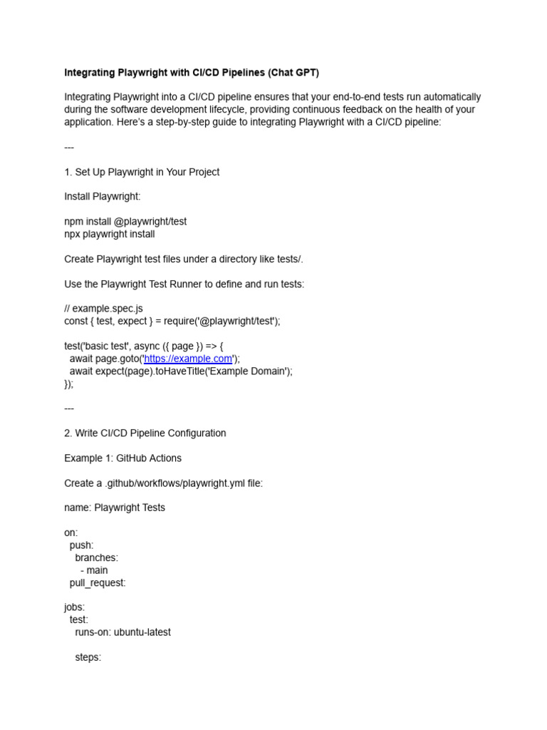 Integrating Playwright with CI_CD Pipelines (Chat GPT) | PDF | Software ... Integrating Playwright with CI_CD Pipelines (Chat GPT) | PDF | Software ...