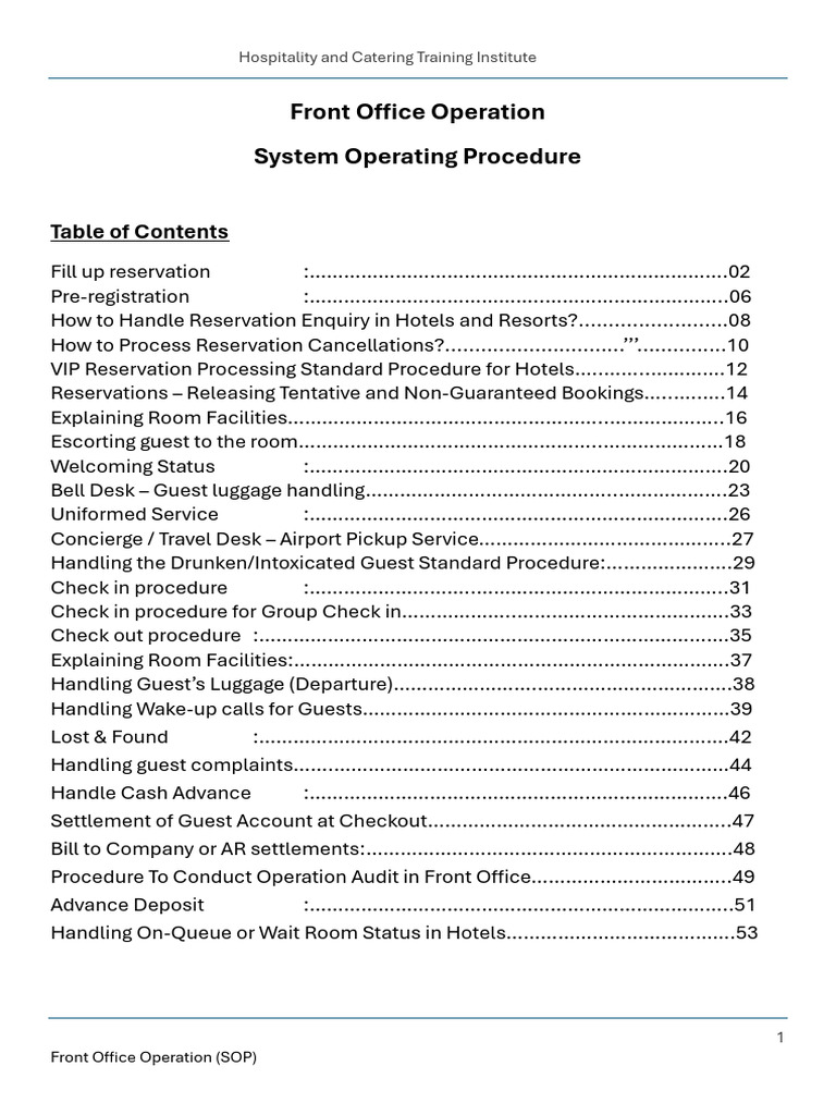 SOP Front Office Operation | PDF
