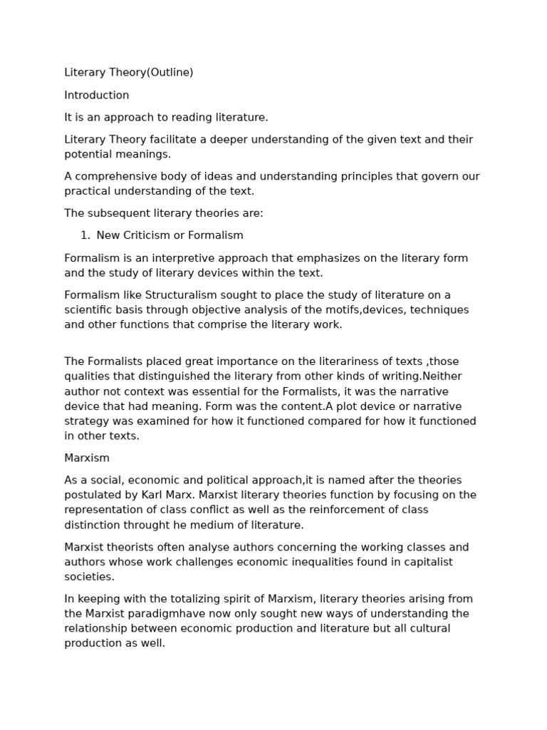 Outline of Literary Theory | PDF | Marxism | Literary Theory