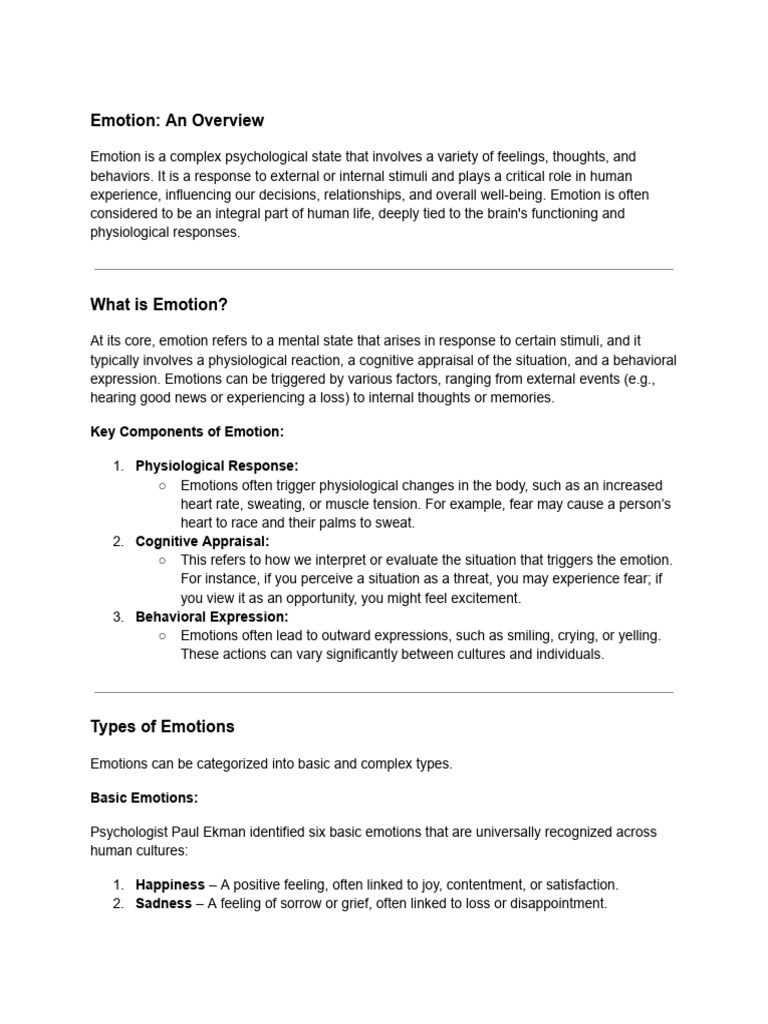 Emotion- An Overview | PDF | Emotions | Fear