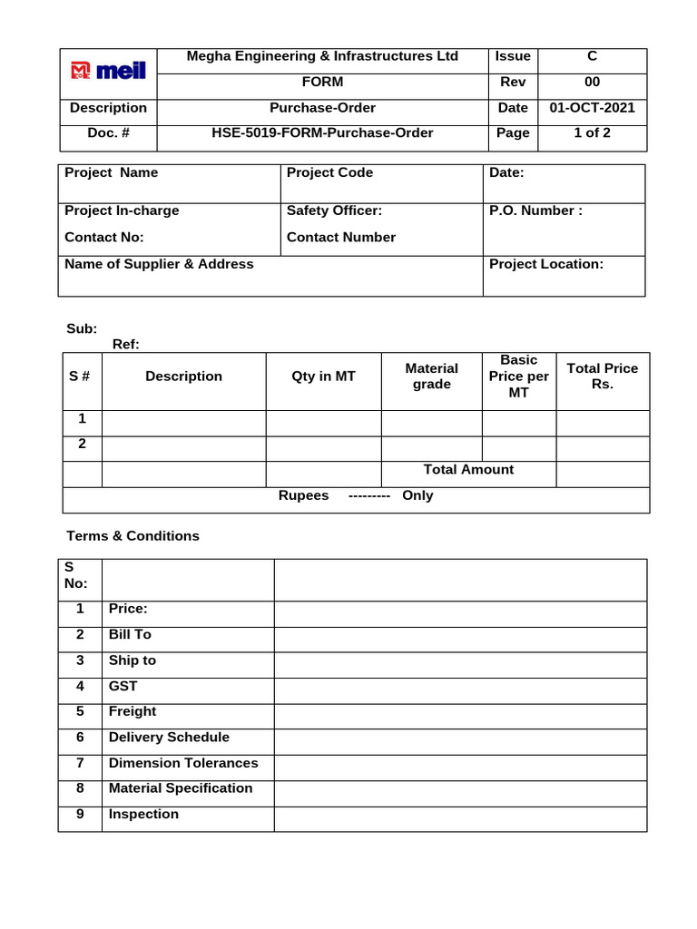 HSE 5019 FORM Purchase Order 00 | PDF