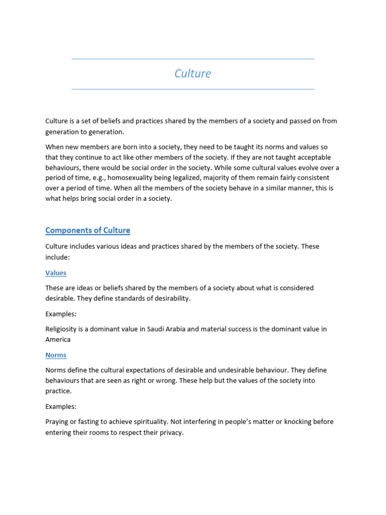 Culture and Its Components | PDF | Society | Ideologies