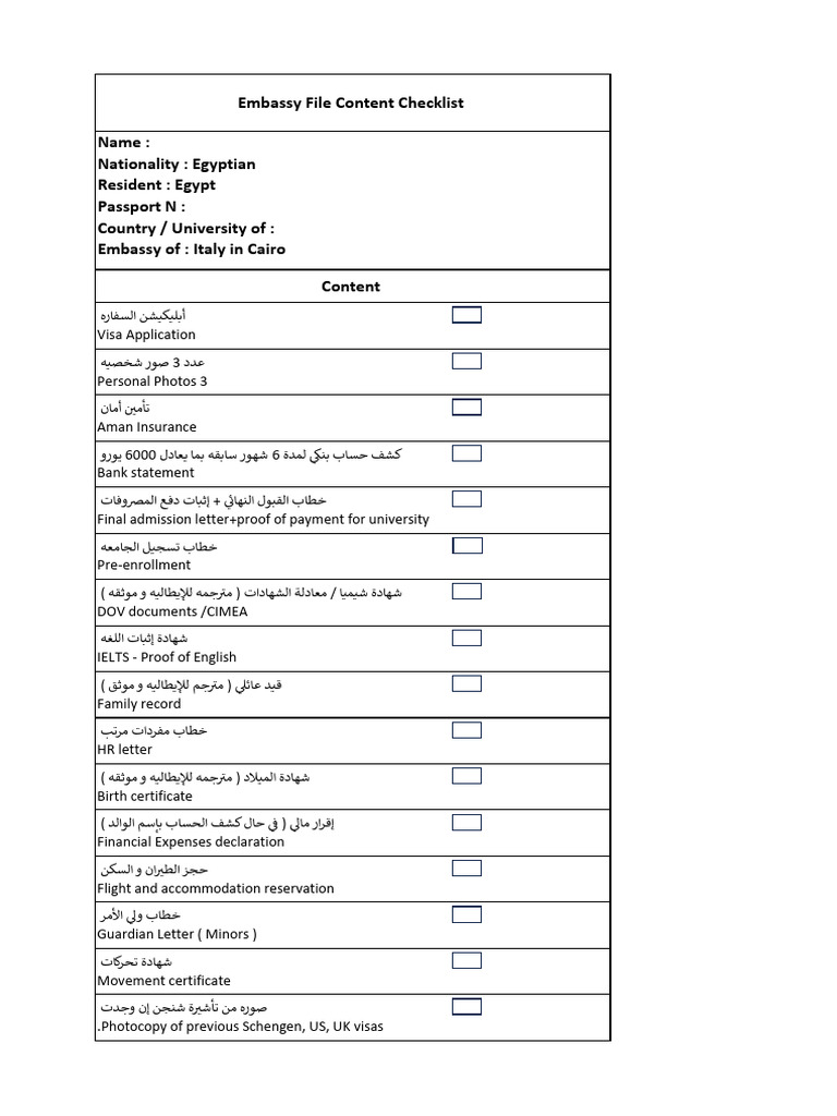 Checklist-Italy | PDF