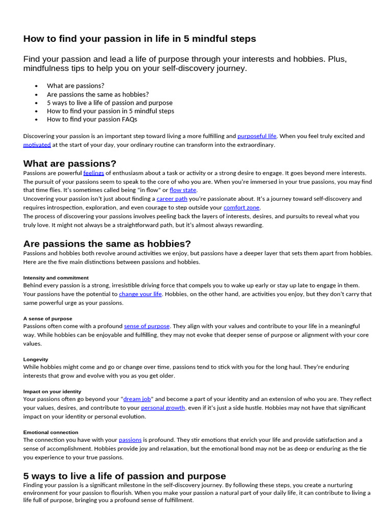 How to find your passion in life in 5 mindful steps | PDF | Passion ...