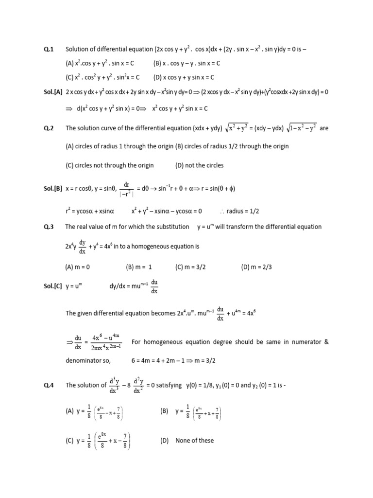 Differential Equations Selected Quest (C) With Solutions | PDF | Ellipse | Elementary Geometry