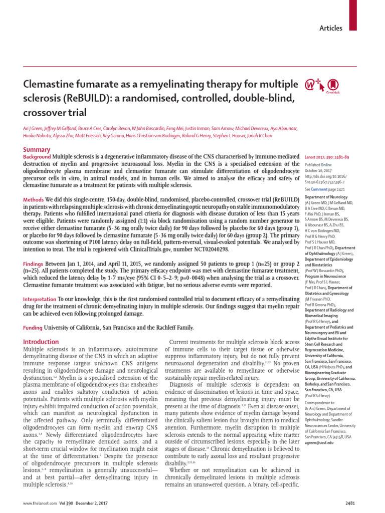 Clemastine Fumarate in MS Remyelination | PDF | Myelin | Multiple Sclerosis