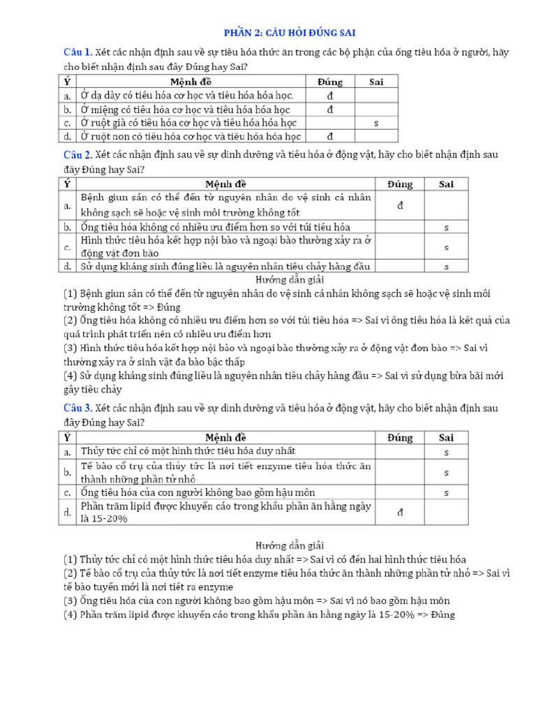 Phan II Cau Hoi Dung Sai Dinh Duong Tieu Hoa o Dong Vatdocx 1600 PDF.gdrive.vip | PDF