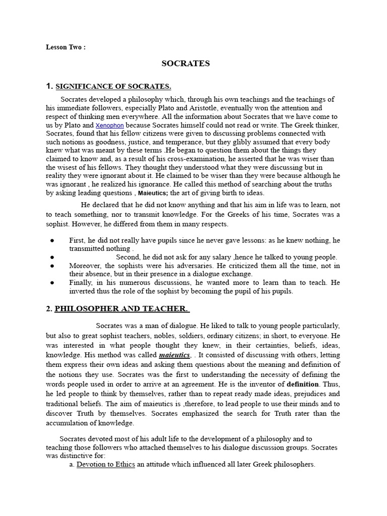 Lesson Two Socrates | PDF | Socrates | Argument