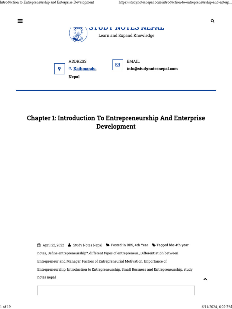 Introduction To Entrepreneurship and Enterprise Development | PDF | Entrepreneurship | Economies