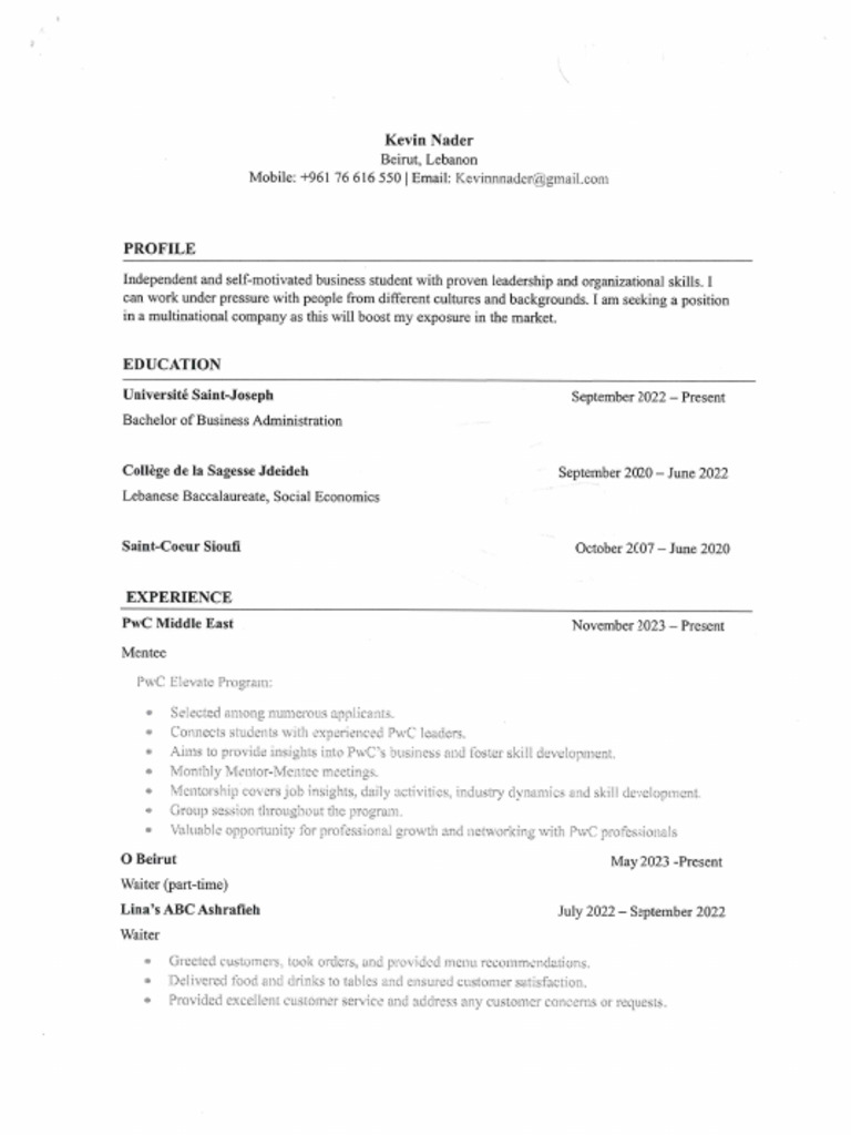 CV - Kevin Nader | PDF