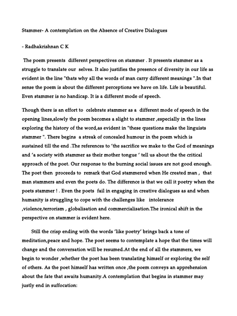 Poetic Reflections on Stammering | PDF | Poetry | Stuttering