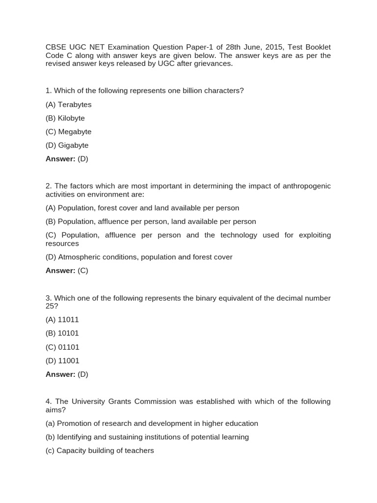 CBSE UGC NET 2015 Question Paper 1 | PDF | Argument