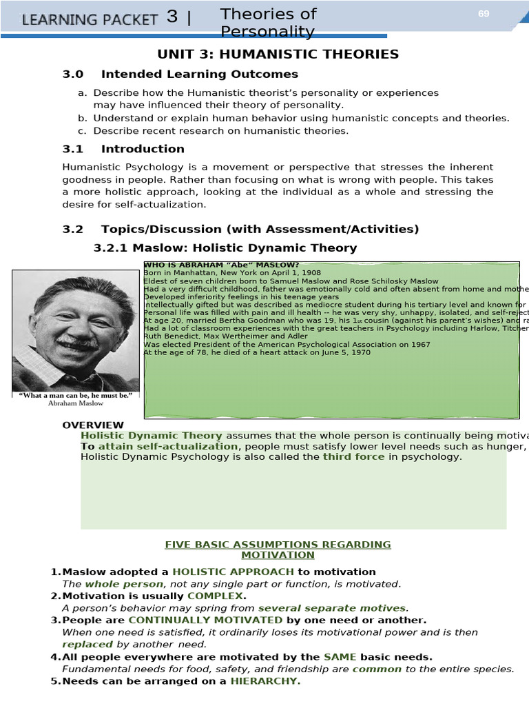 TOP Learning Packet 3 Humanistic Trait and Dispositional Theories | PDF ...