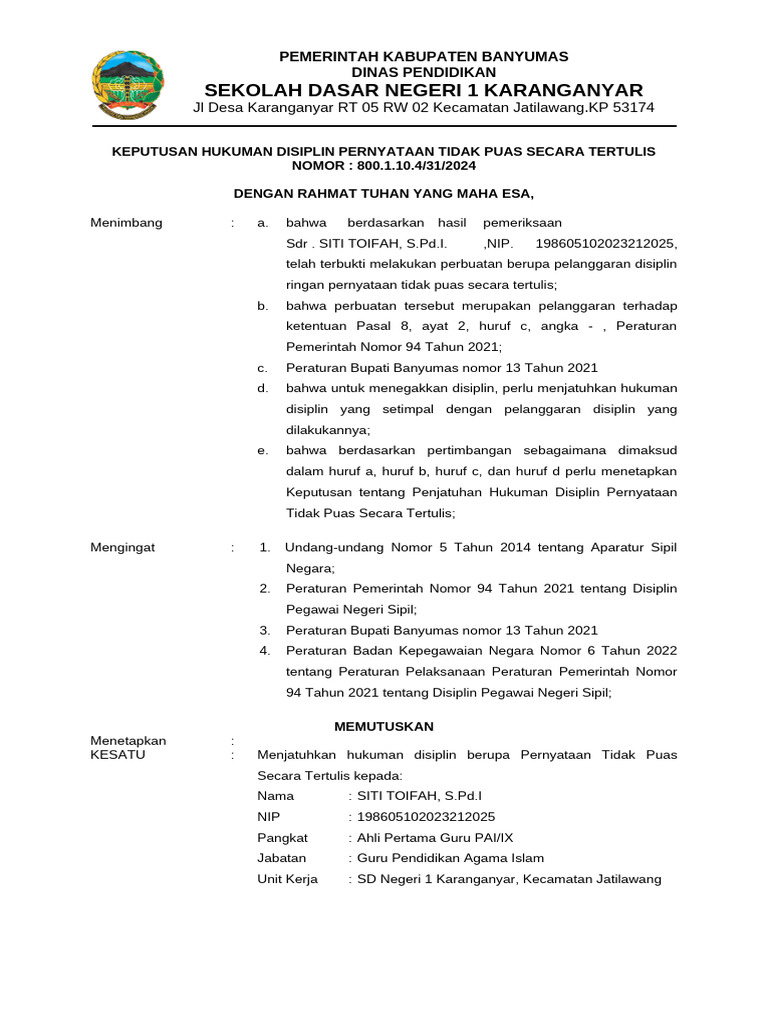 Suket Hukdis Pernyataan Tidak Puas | PDF