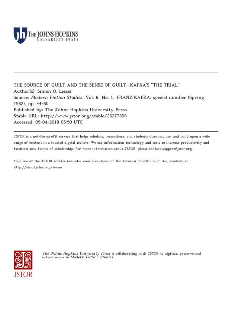 The Source of Guilt and The Sense of Guilt-Kafka's The Trial | PDF | The Trial | Id
