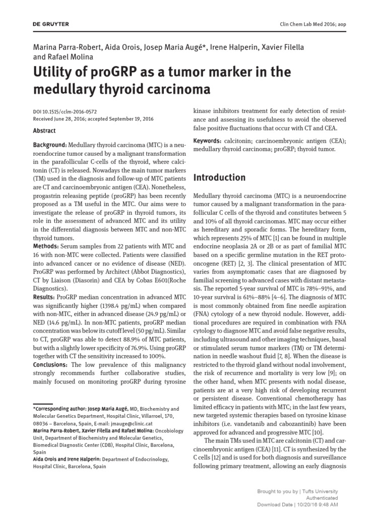 Utility of proGRP As A Tumor Marker in The Medullary Thyroid Carcinoma ...