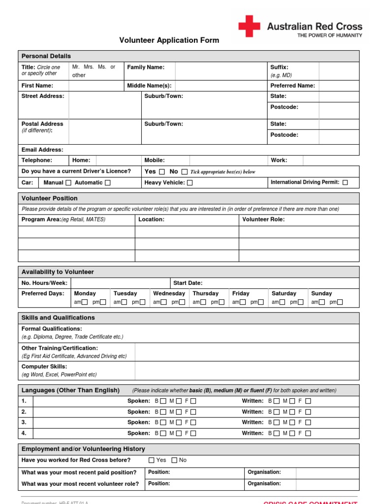 Volunteer Application Form - Red Cross | PDF | Volunteering | Privacy