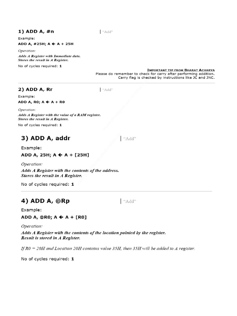 Instruction Set 1 - 8051 | PDF