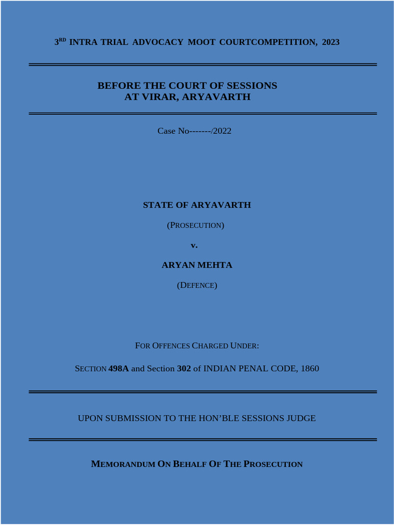 3RD INTRA TRIAL - Prosecution Memorial | PDF | Burden Of Proof (Law ...