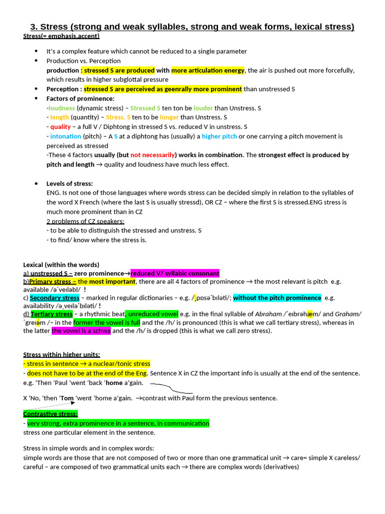 Stress (Strong and Weak Syllables, Strong and Weak Forms, Lexical ...