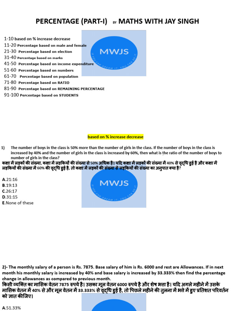 Percentage-Part-1 by Jay Singh | PDF