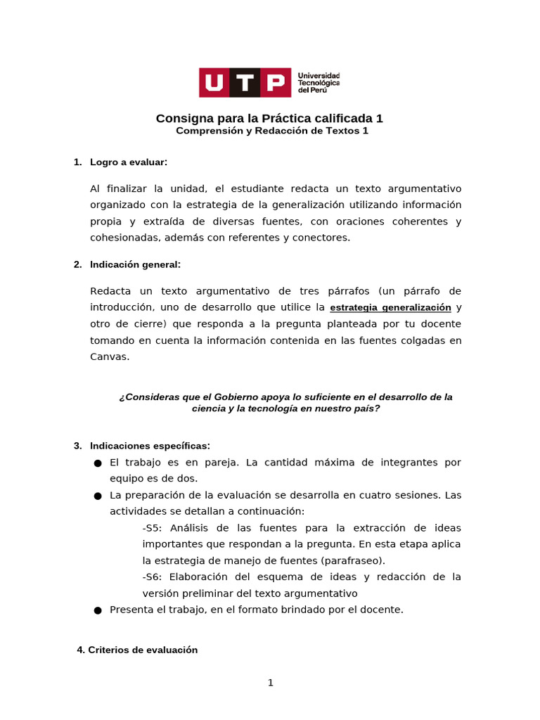 U2 GC - N01I - PC1Consigna - 23C1M | PDF | Innovación | Perú