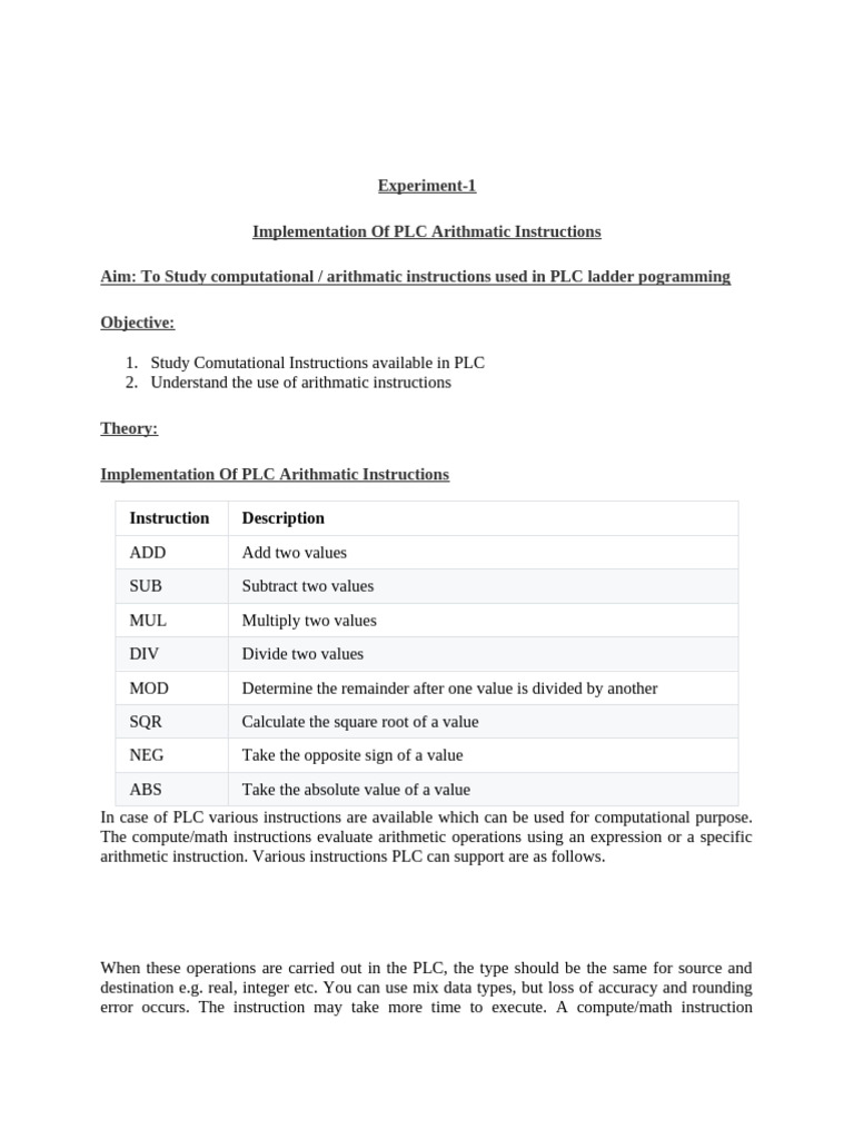 PLC Lab File | PDF | Input/Output | Arithmetic